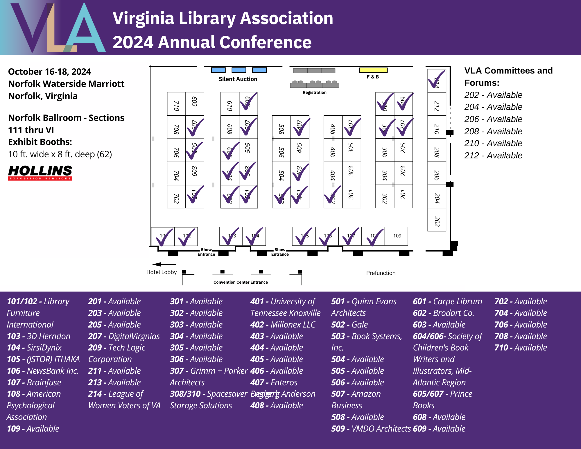 2024 Virginia Library Association Conference Vendor Map